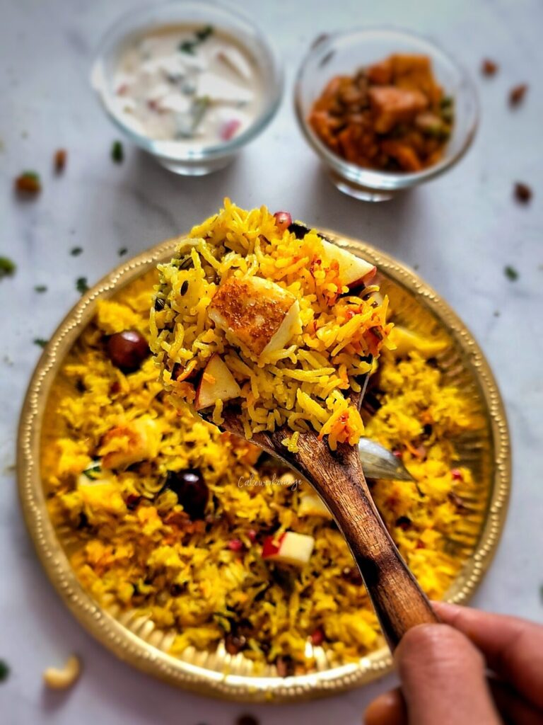 Kashmiri Fruit and Nut Pulao in Instant Pot - Cakeworkorange
