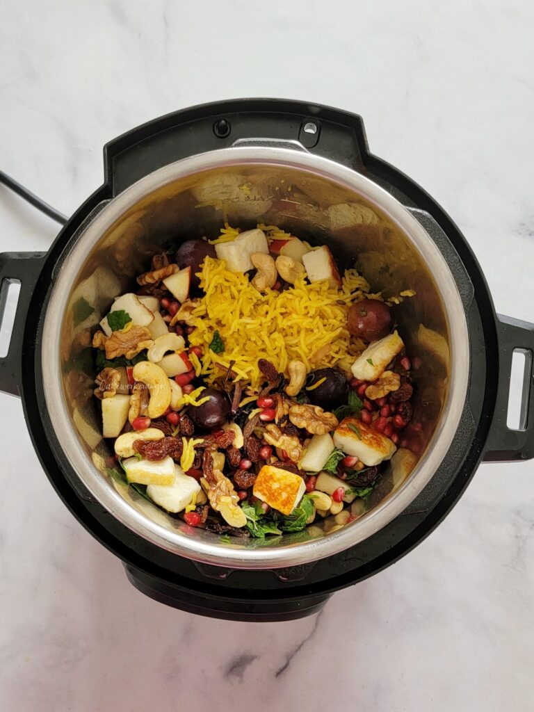 Kashmiri Fruit and Nut Pulao in Instant Pot - Cakeworkorange