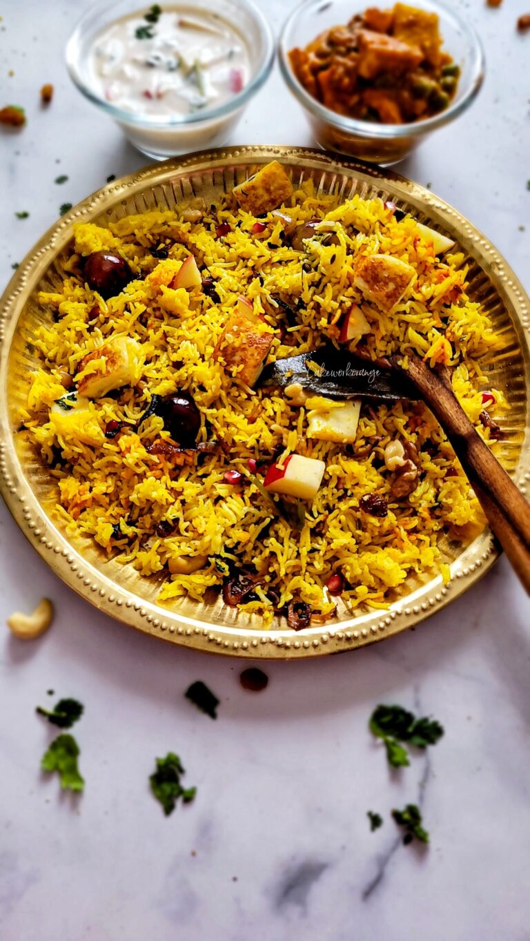 Kashmiri Fruit and Nut Pulao in Instant Pot - CakeworkOrange