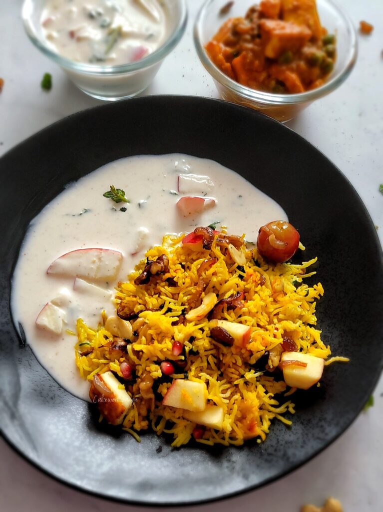 Kashmiri Fruit and Nut Pulao in Instant Pot - Cakeworkorange