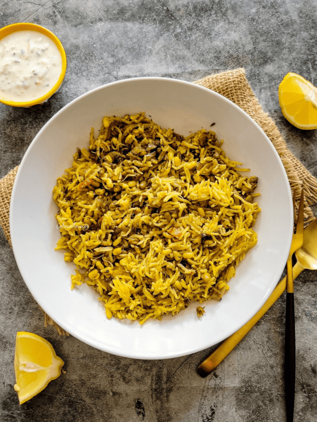 Moong Sprouts Pulao | Sprouted green Moong Rice Recipe - Cakeworkorange
