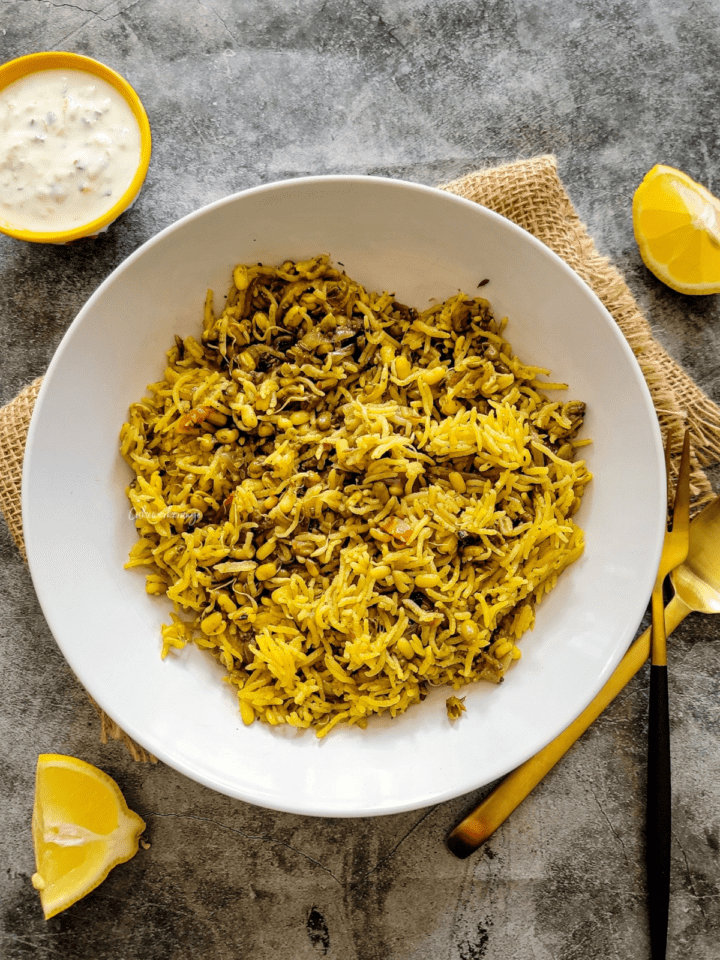 Moong Sprouts Pulao | Sprouted green Moong Rice Recipe - Cakeworkorange