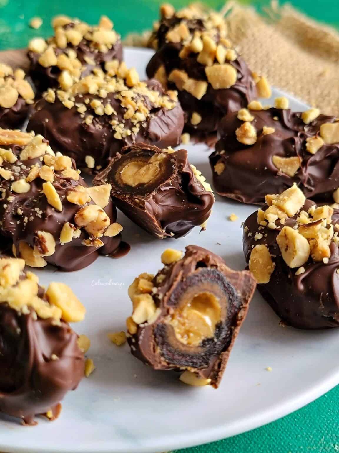 4 Ingredient Dates Snickers | Chocolate Covered Dates - Cakeworkorange