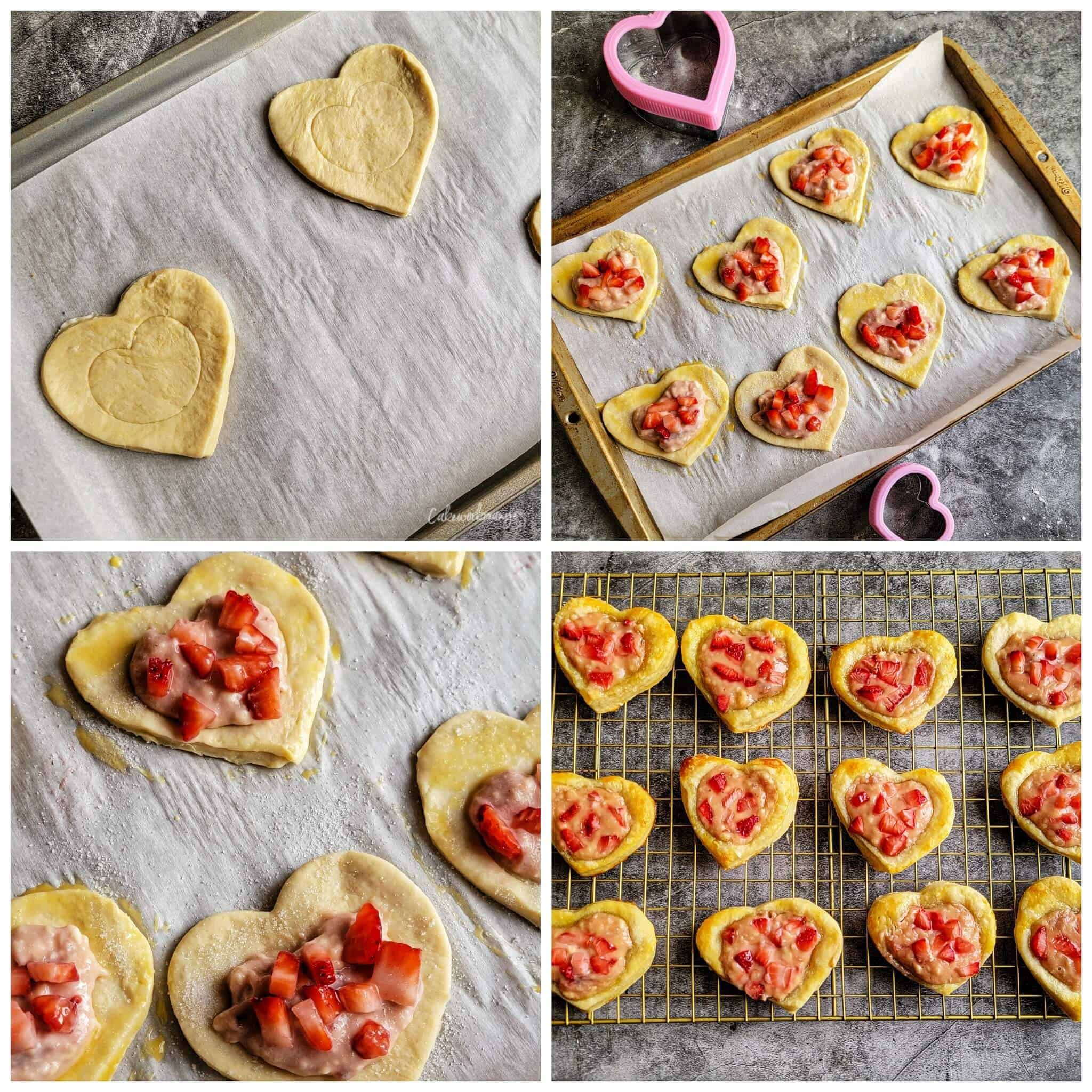Easy Strawberry Jam Puff Pastry Hearts - Cakeworkorange