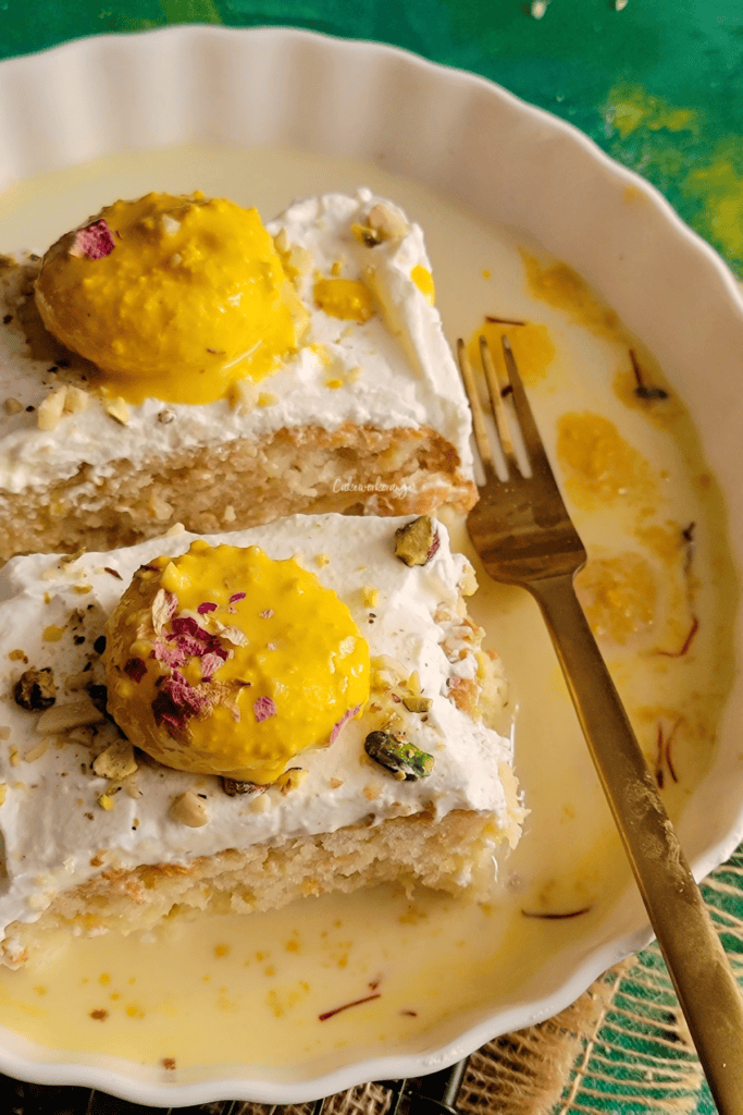 Eggless Rasmalai Tres Leches Cake Recipe - Cakeworkorange