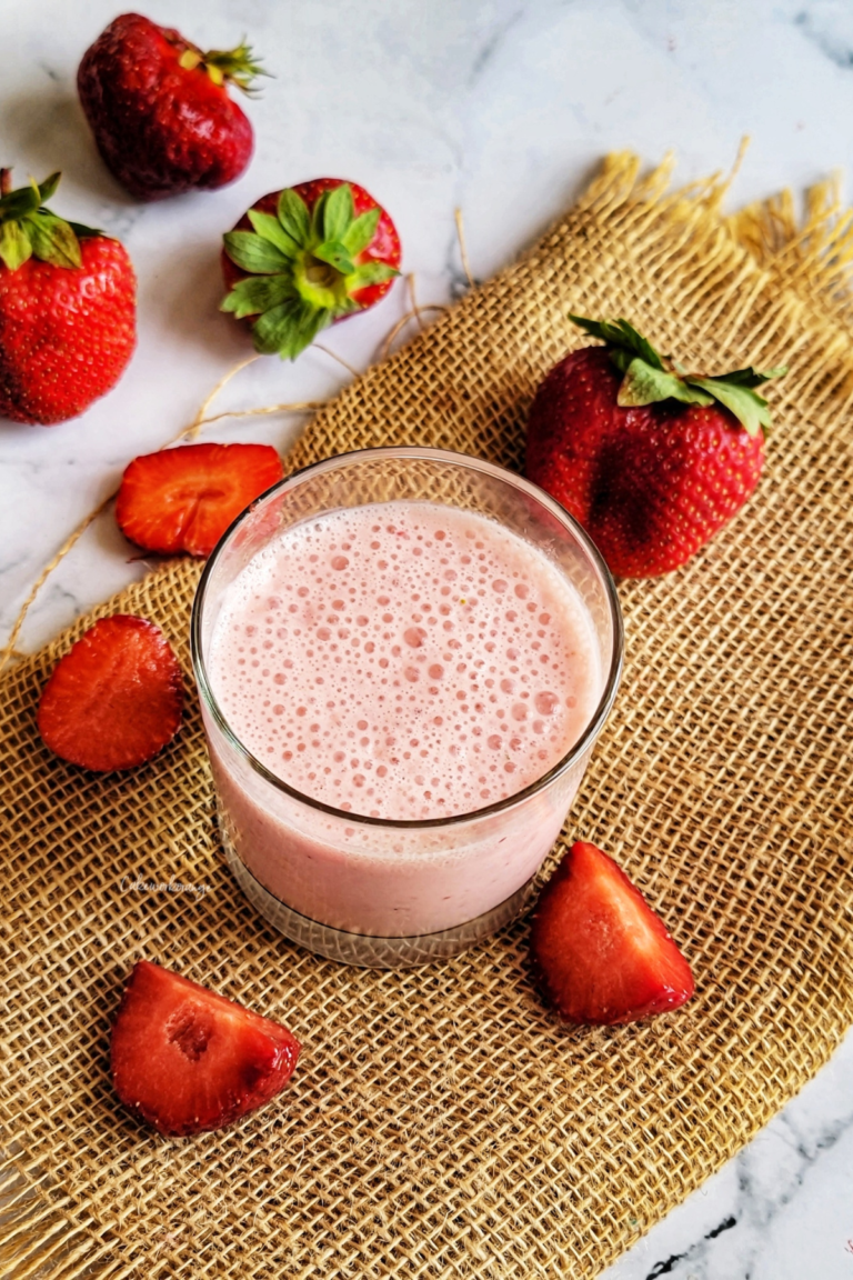 Creamy Strawberry Lassi Recipe - Cakeworkorange